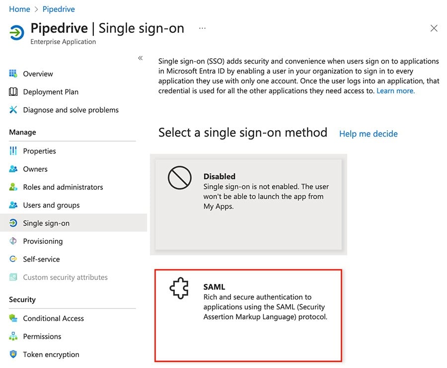 Using Pipedrive single sign-on with Microsoft Entra ID - Knowledge Base | Pipedrive